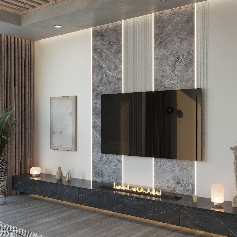 Graphite Flow Pre-Designed 96" x 141" Wall Panel Kit with LED Lighting ...